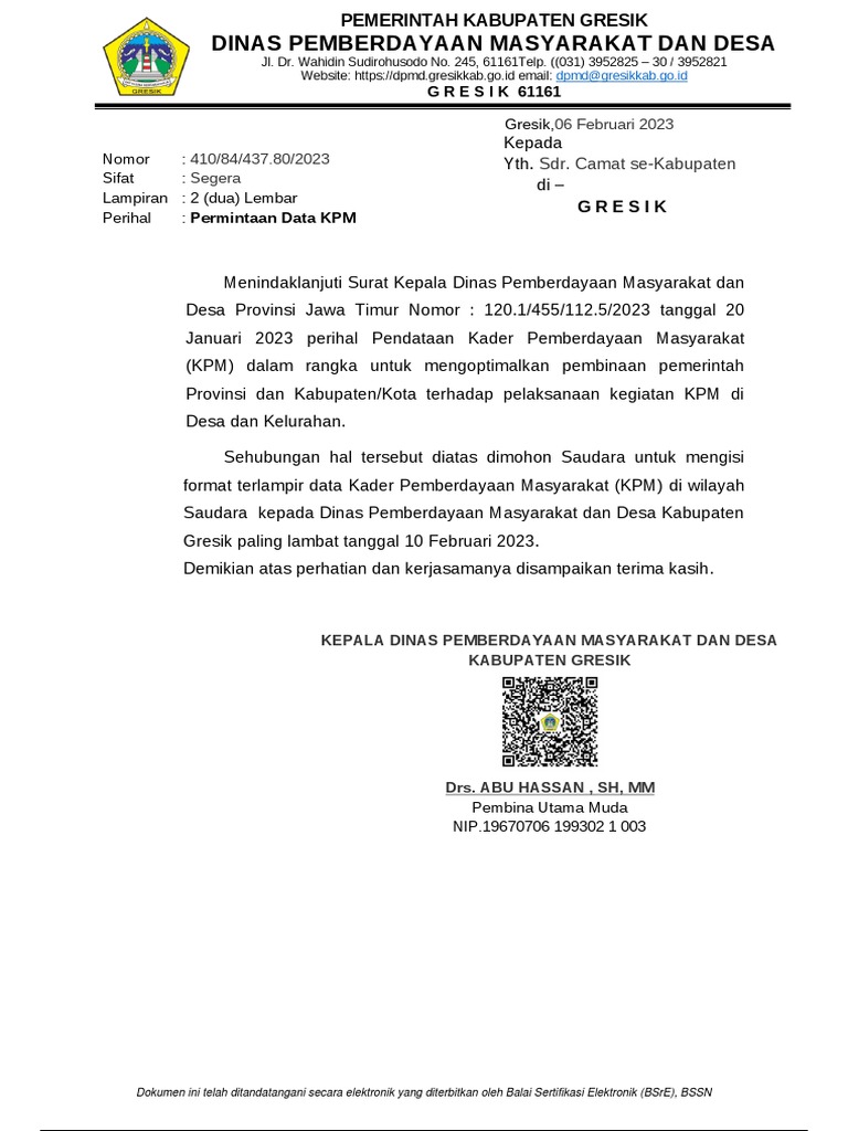 Surat Permintaan Data KPM | PDF
