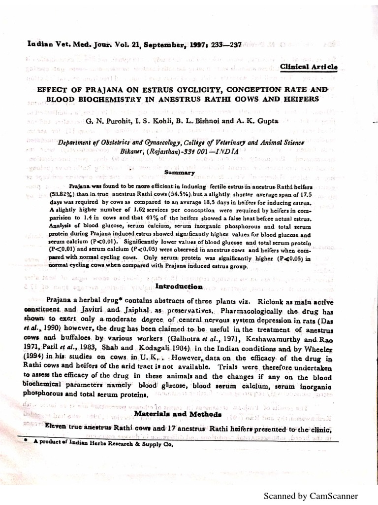Effect of Prajana On Estrus Cyclicity in Dairy Cows and Heifers | PDF