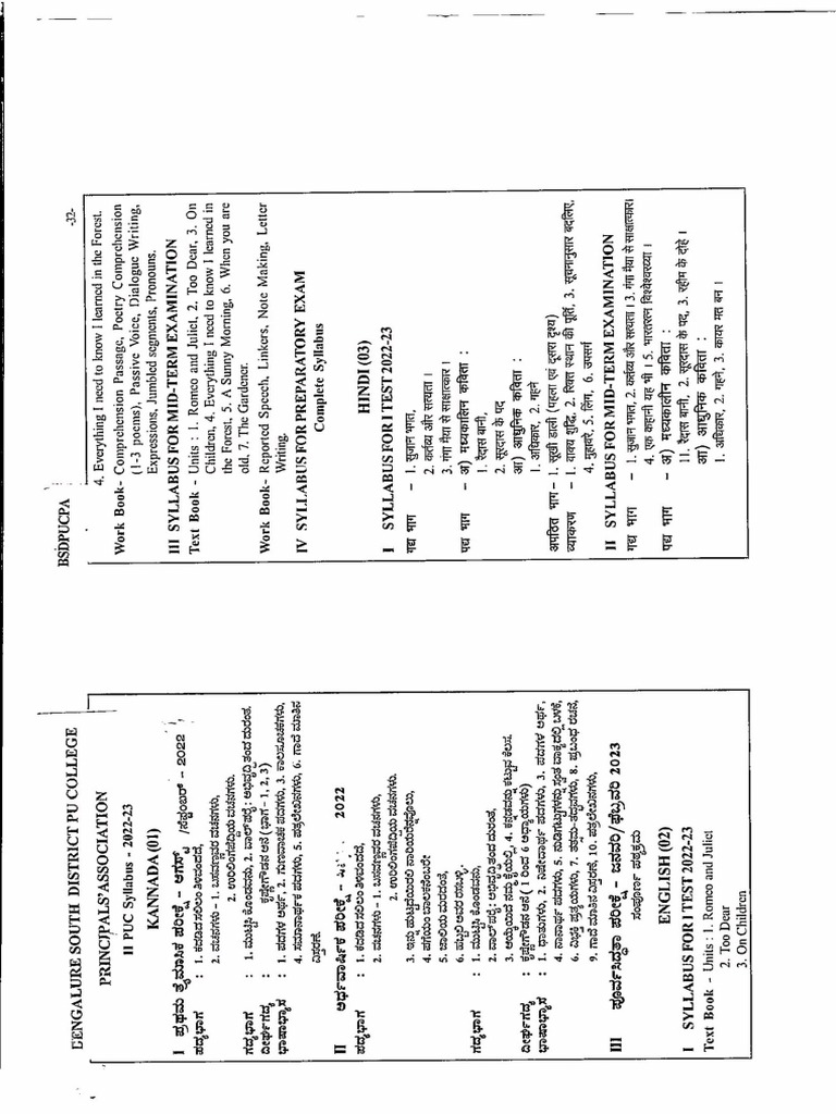 Ii Puc Syllabus 2022-23 | PDF