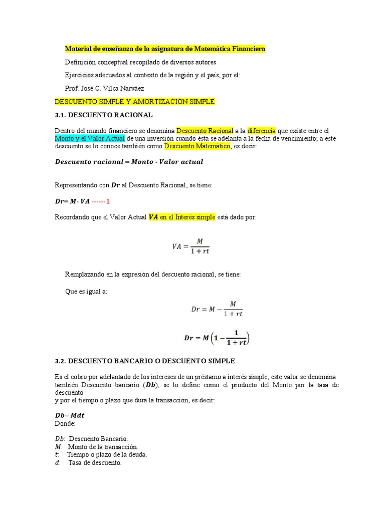 Descuento Simple y Amortizacion | PDF | Interés | Interés compuesto