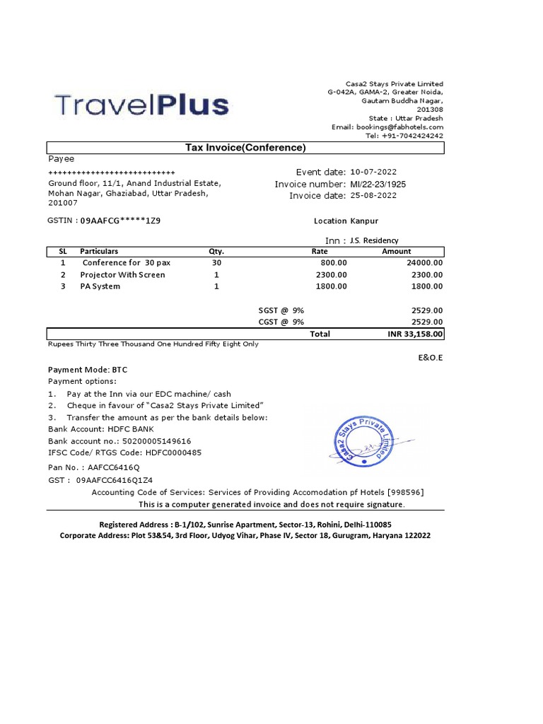 Conference Tax Invoice Format | PDF