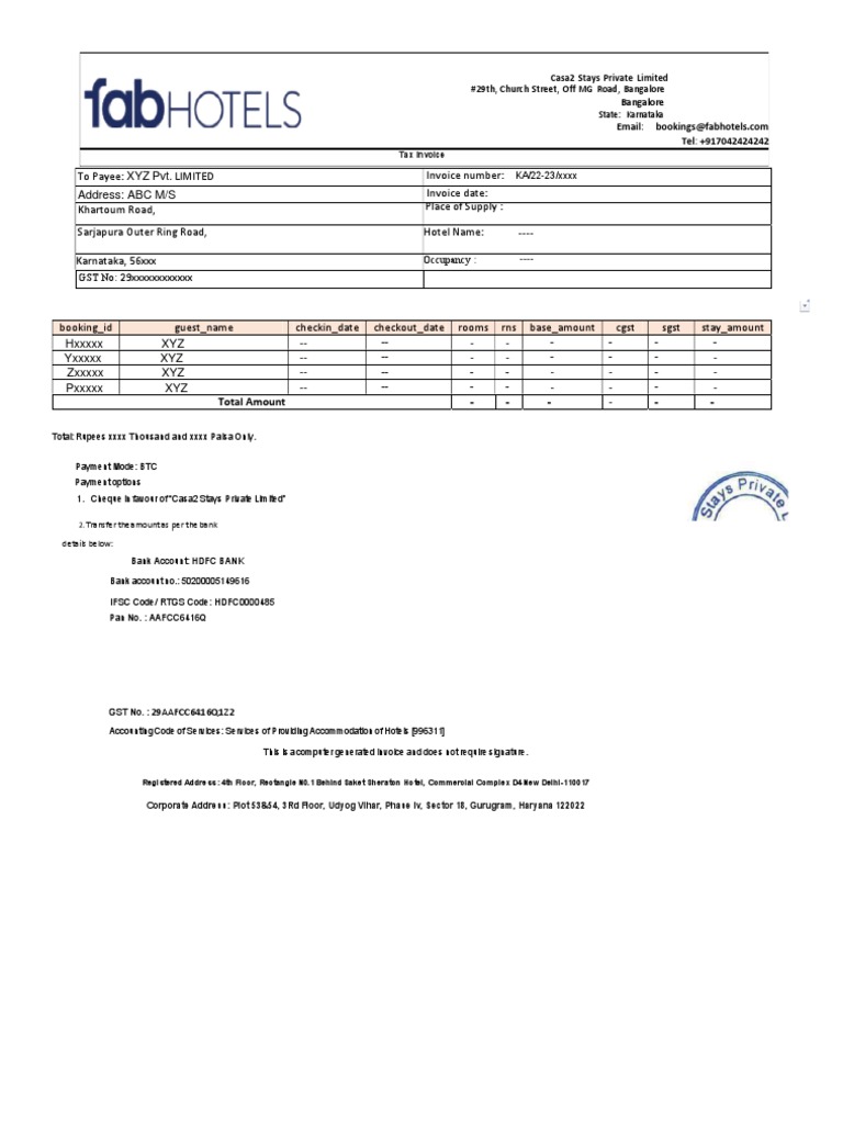 Consolidated Invoice (Hotels) | PDF