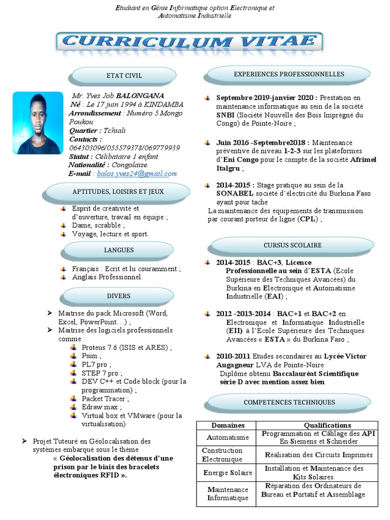 CV d'un étudiant en Génie Informatique | PDF | Informatique ...