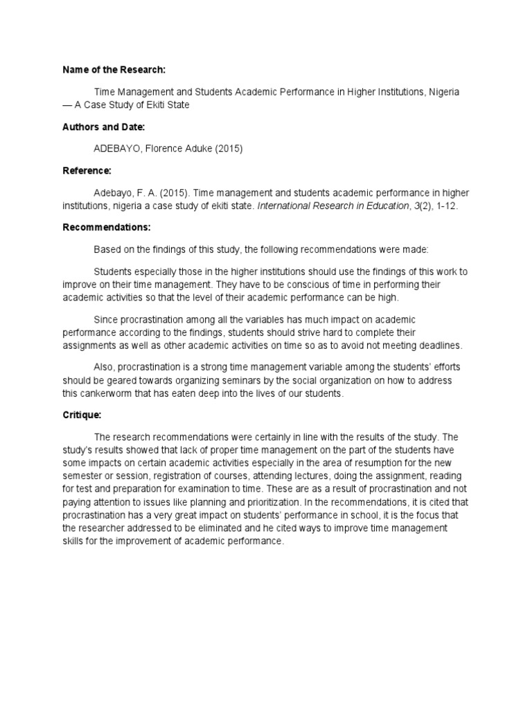 Time Management Impact on Student Success | PDF | Professional Skills ...