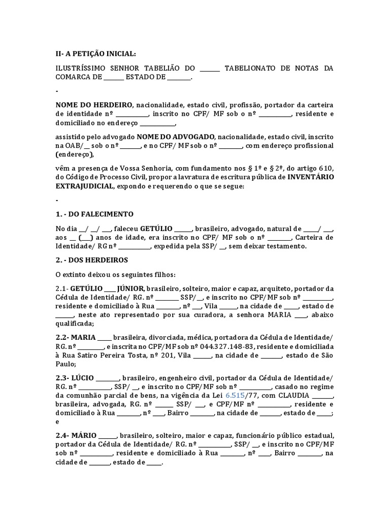 Modelo Minuta de Inventario Extrajudicial em Cartorio | PDF | Justiça ...