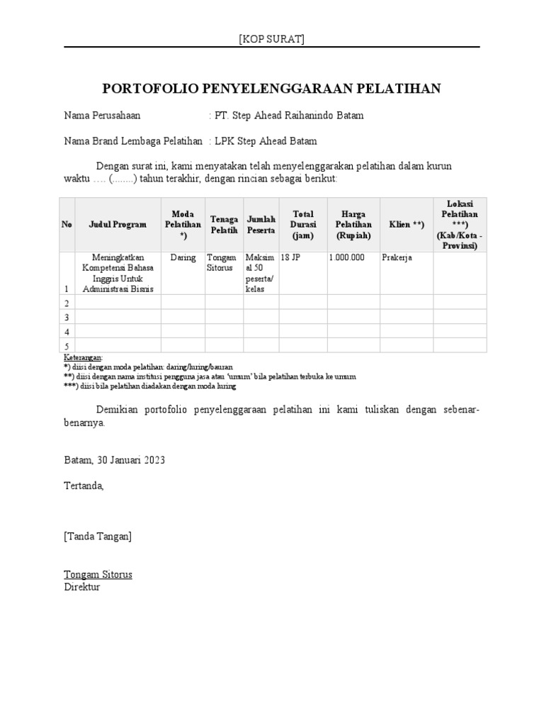 Template Portofolio Lembaga Pelatihan | PDF