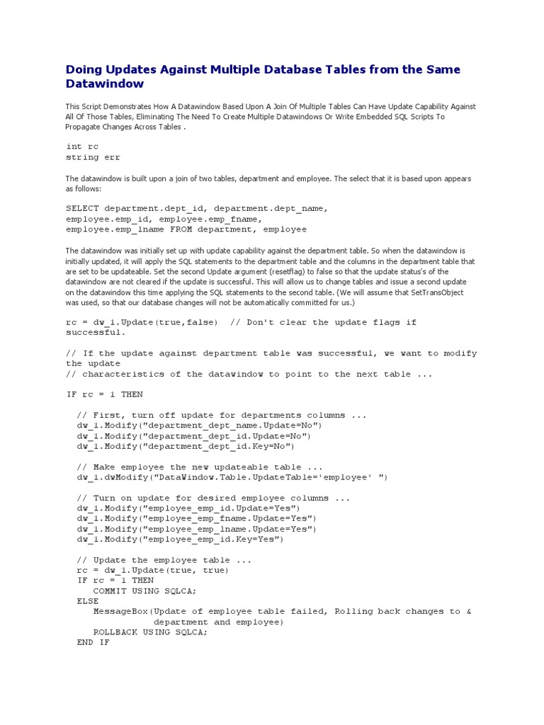 Multiplie Table Update | PDF | Table (Database) | Sql Multiplie Table Update | PDF | Table (Database) | Sql