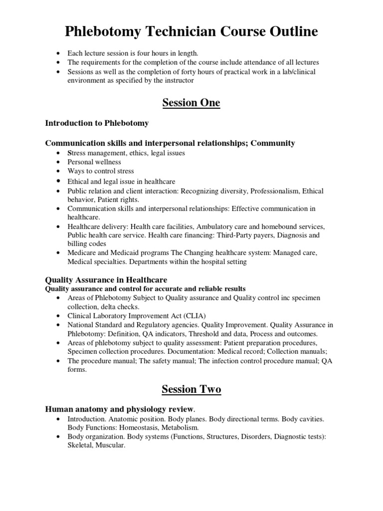 Phlebotomy Course Outline | Quality Assurance | Infection Control