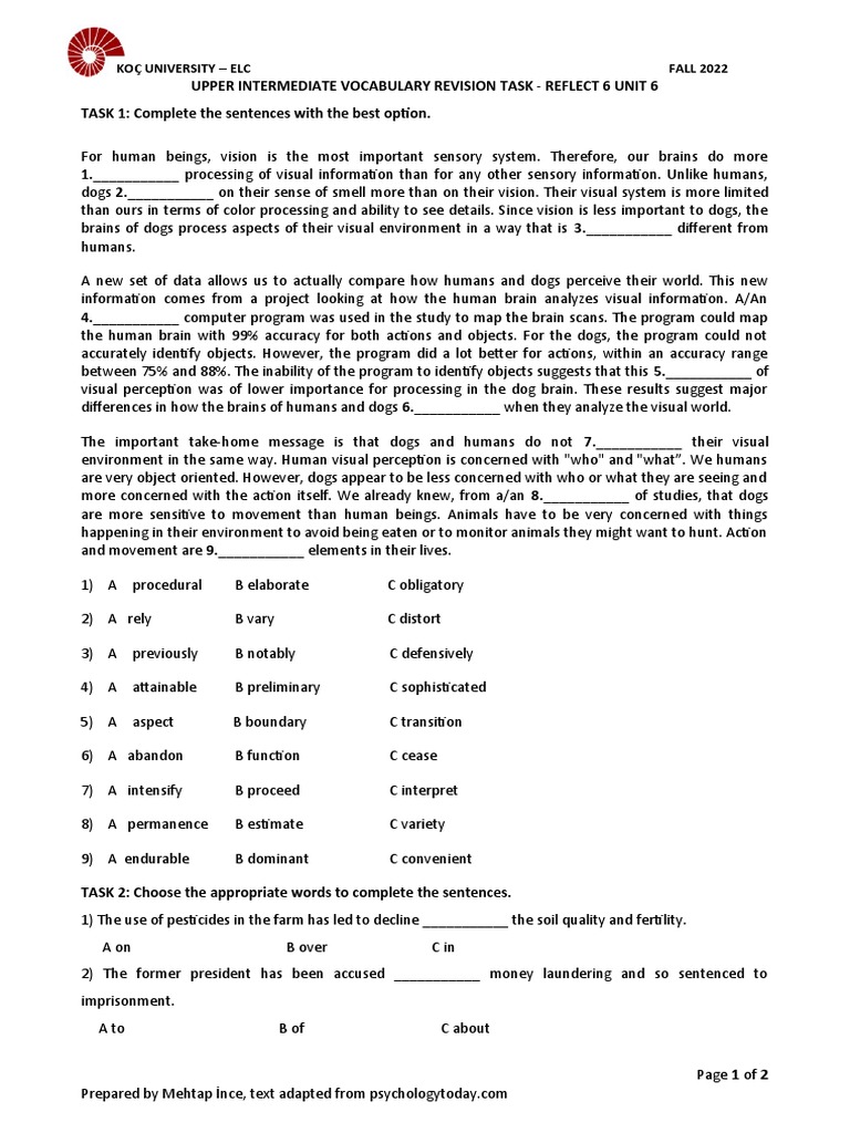 Vocabulary Revision for Upper Intermediate Students | PDF | Perception ...