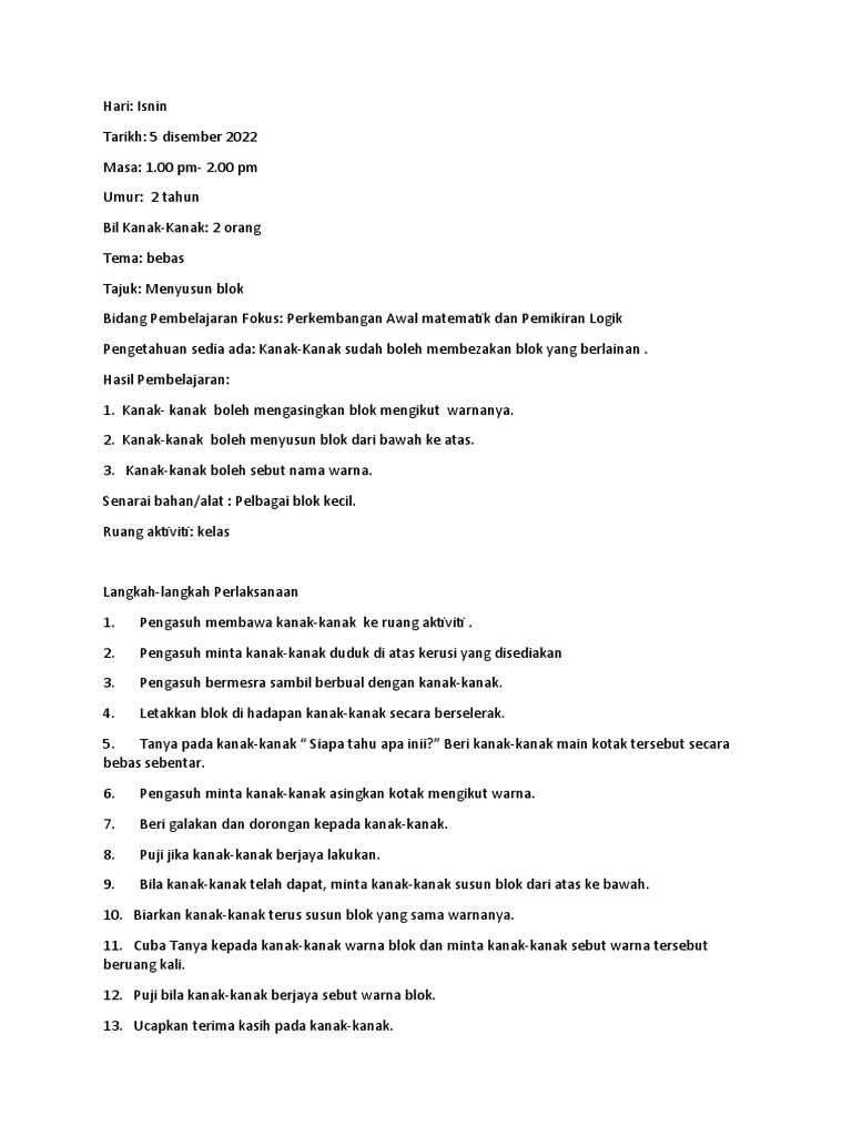 Taska Bermain Blok | PDF