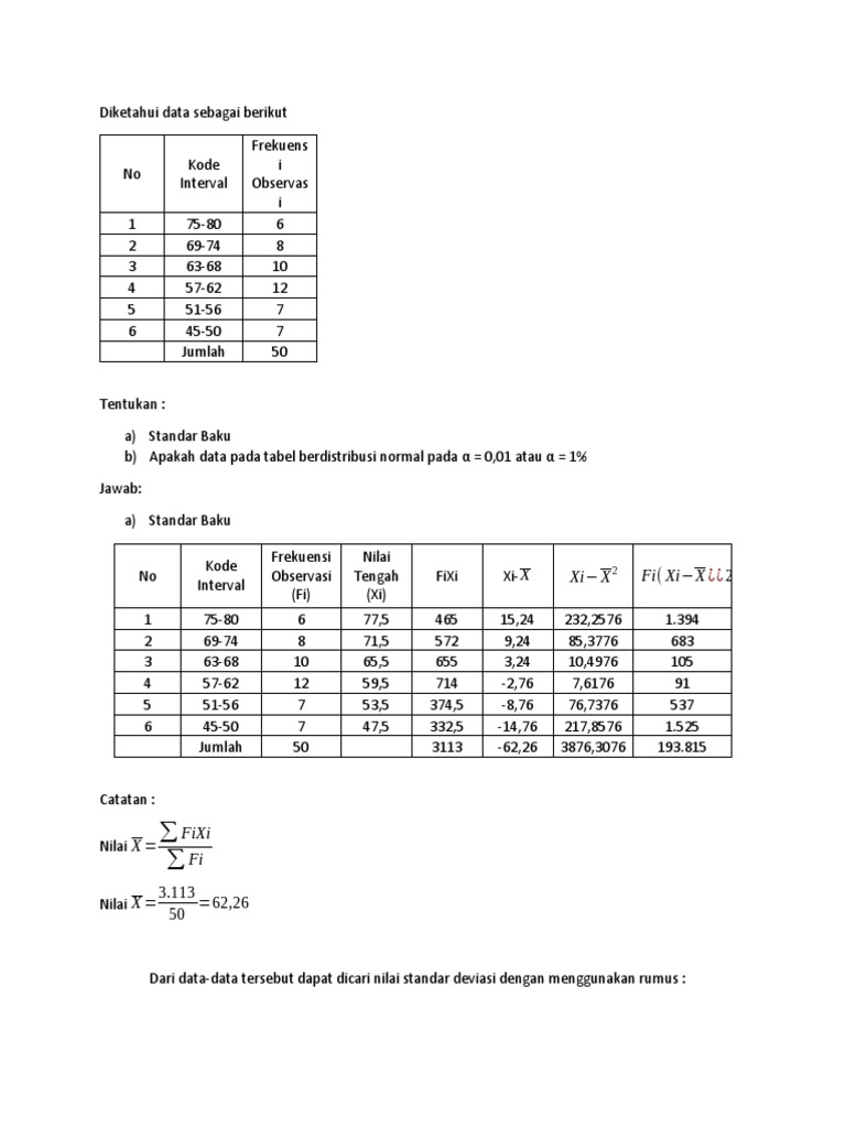 Simpangan Baku, Normalitas Dan Homogen Manual | PDF