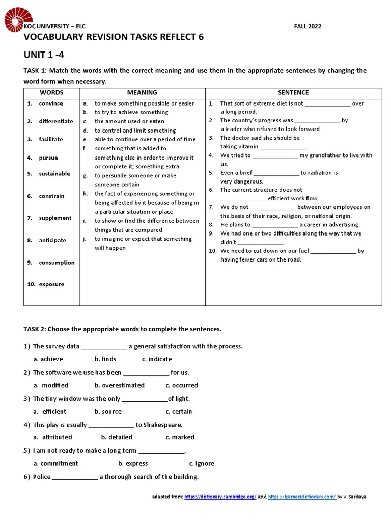 UI - Reflect 6 - Units 1-4 - Vocabulary Revision | PDF