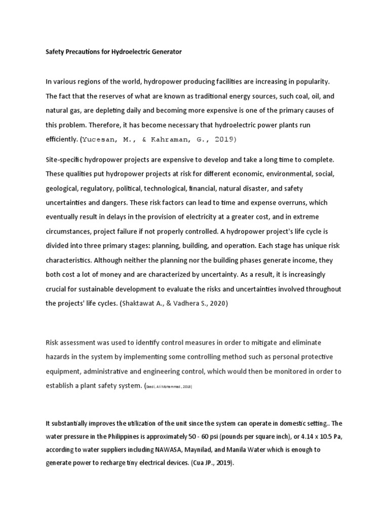 Safety Precautions For Hydroelectric Generator | PDF | Risk ...