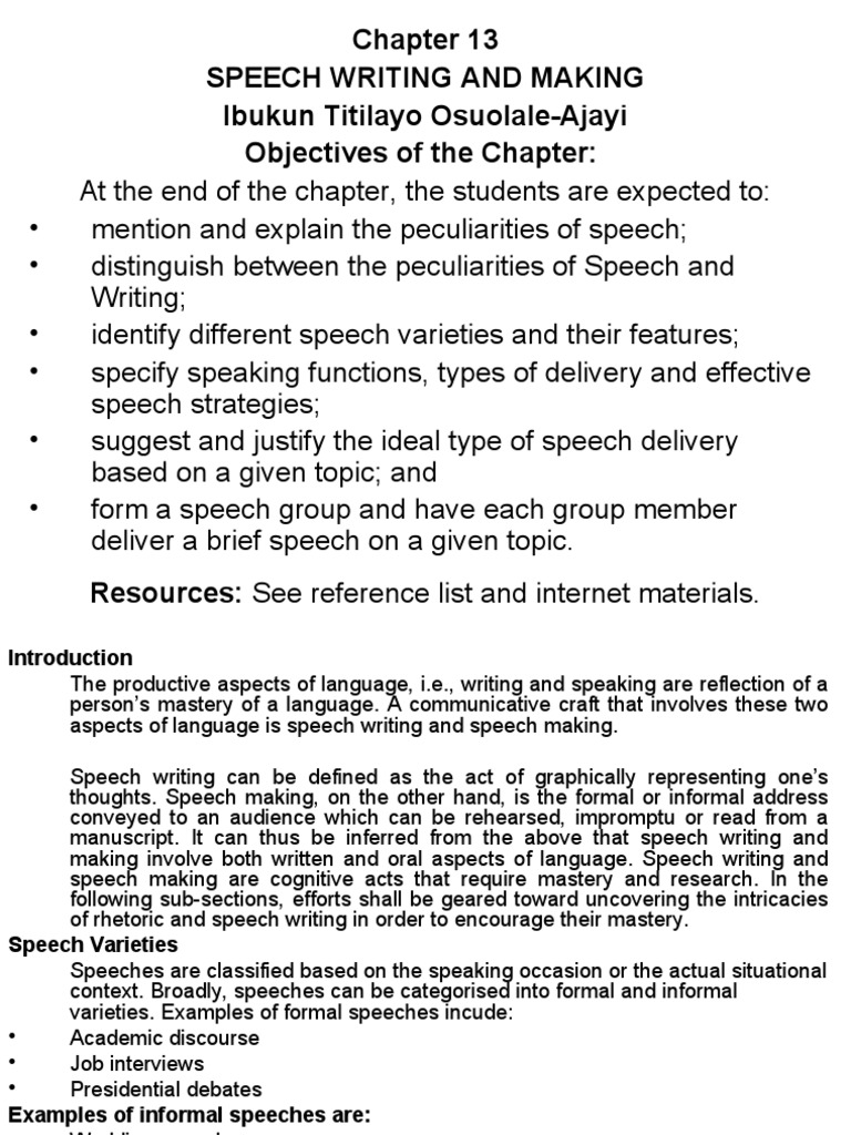 CHAPTER 13 - Speech Writing Making | PDF | Rhetoric | Speech
