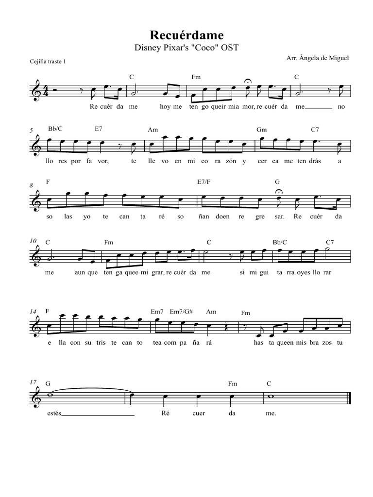 Recuérdame Coco (Arreglo para Melodía) | PDF