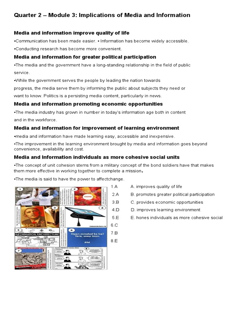 Quarter 2 - Module 3: Implications of Media and Information | PDF | Composition (Visual Arts ...