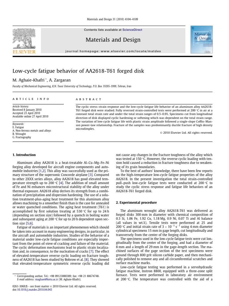 Low-Cycle Fatigue Behavior of AA2618-T61 Forged Disk | PDF | Deformation (Engineering) | Fatigue ...