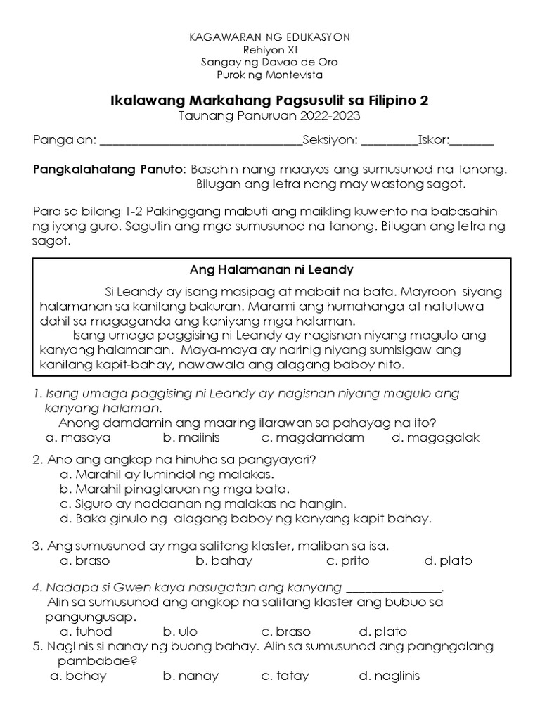 Filipino 2 - Ikalawang Markahan | PDF
