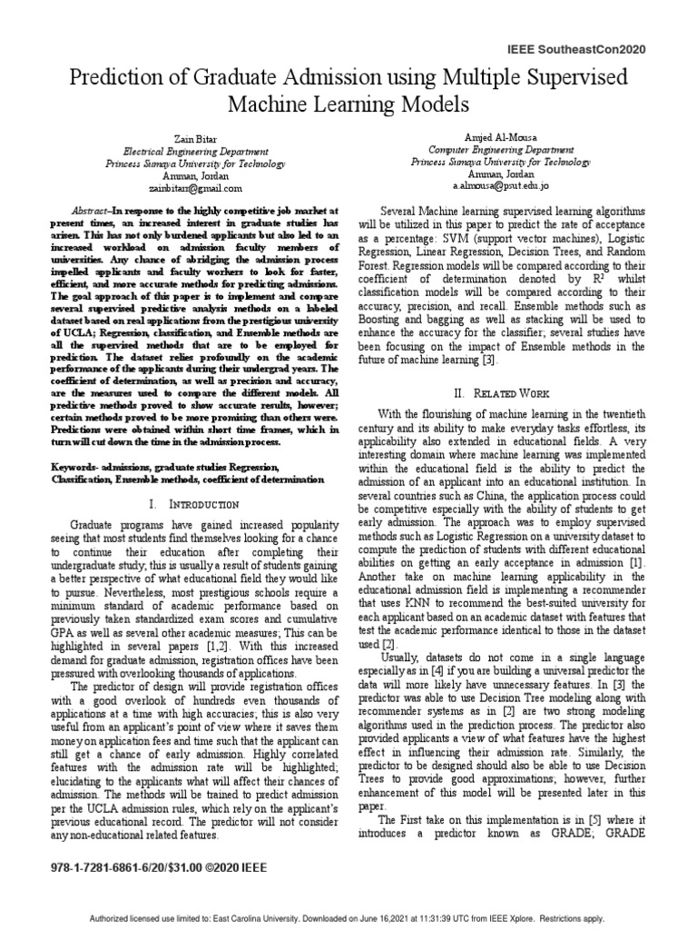 Prediction of Graduate Admission IEEE - 2020 | PDF | Receiver Operating ...