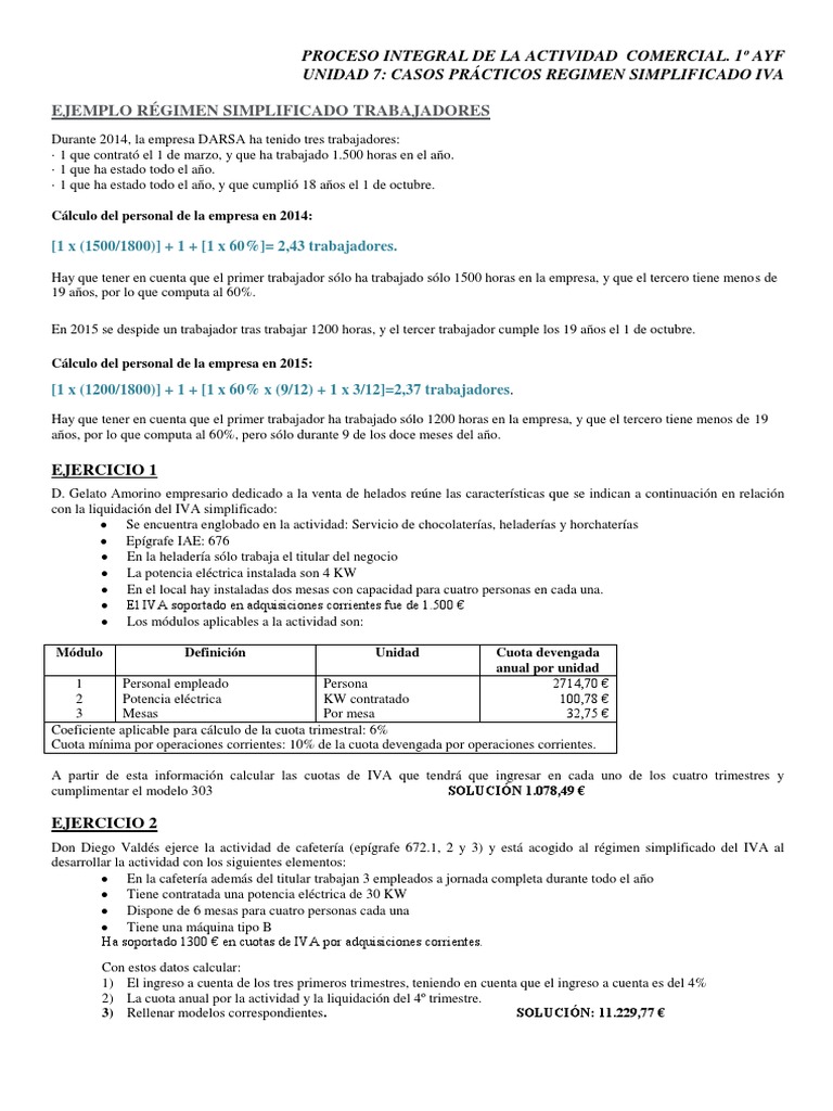 Ejercicios Regimen Simplificado Hoja 1 | PDF