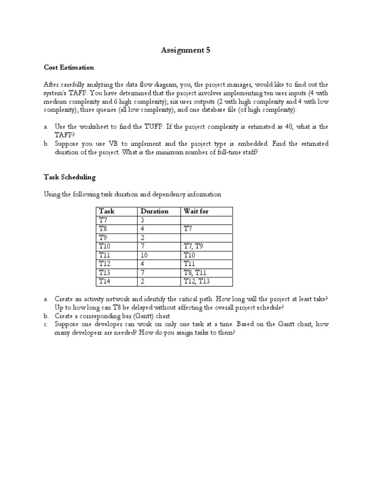 Cost Estimation: Assignment 5 | PDF | Computers