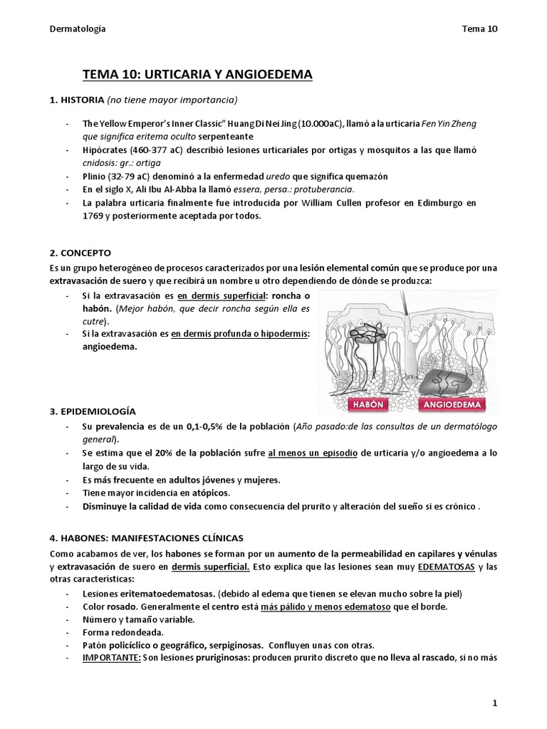 TEMA 10 URTICARIA y ANGIOEDEMA | PDF | Alergia | Inflamación