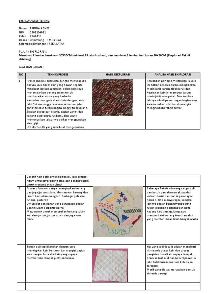 Hasil Eksplorasi Stitching Erinna Agnes | PDF