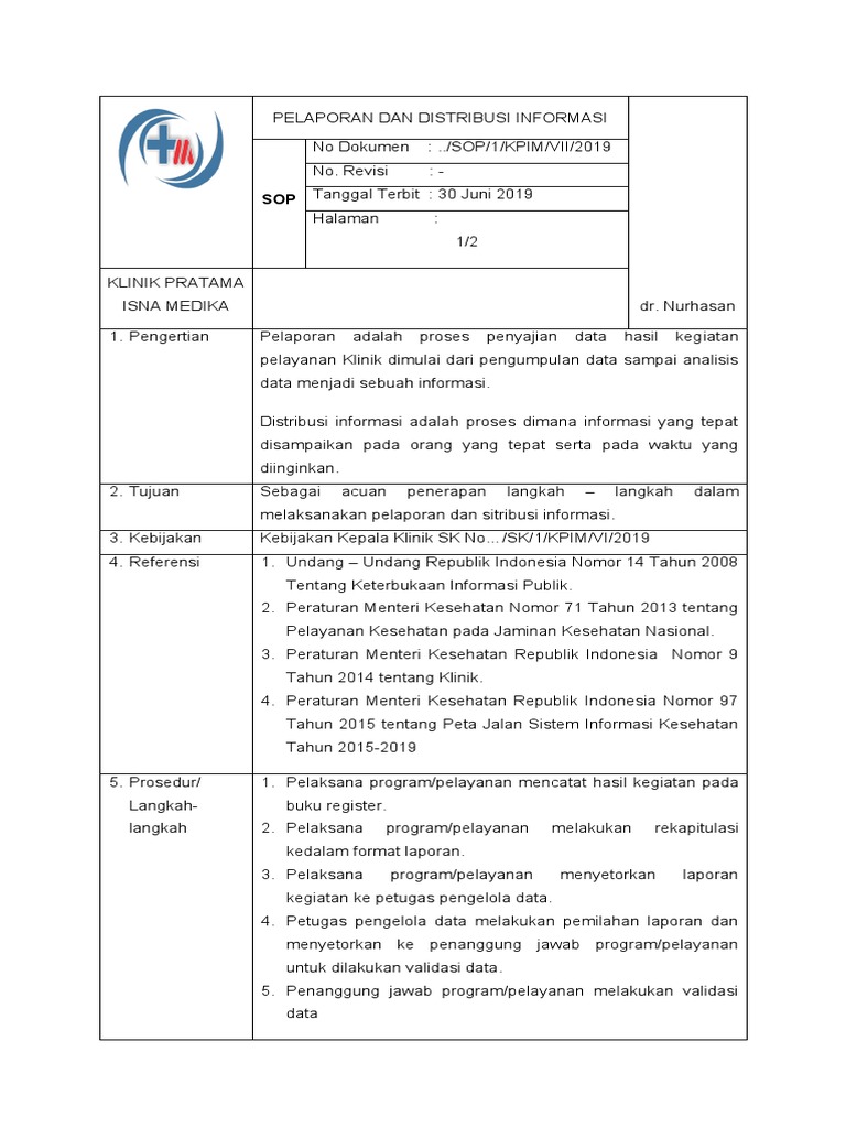 Sop Pelaporan Dan Distribusi Informasi | PDF