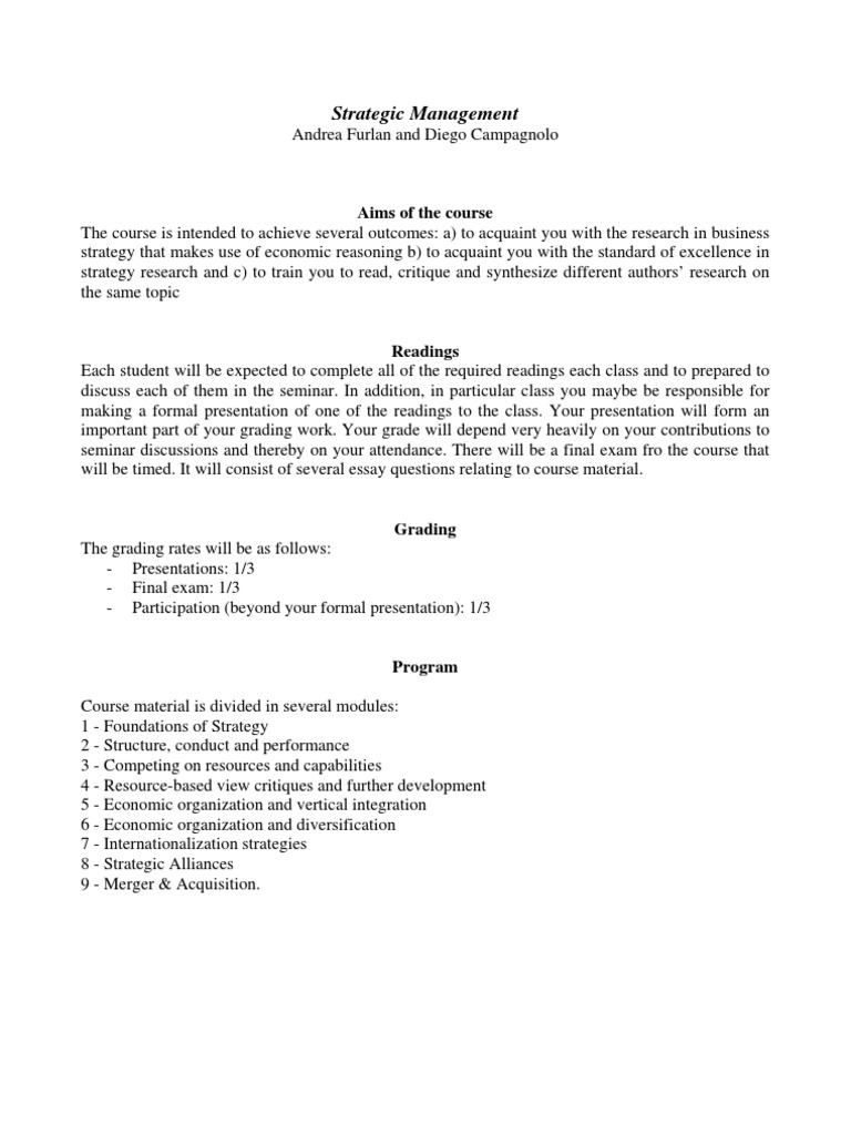 Strategic Management Course Guide | PDF | Strategic Management | Economies