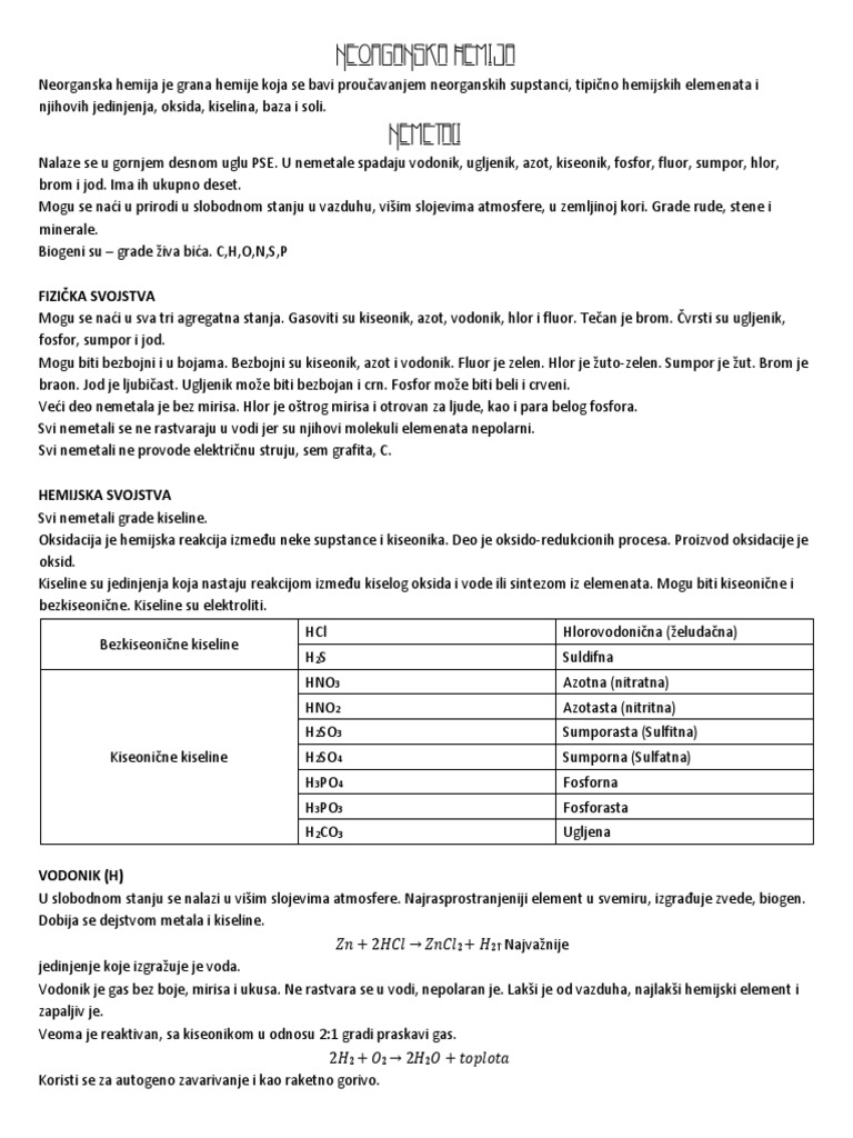 Neorganska Hemija1 | PDF