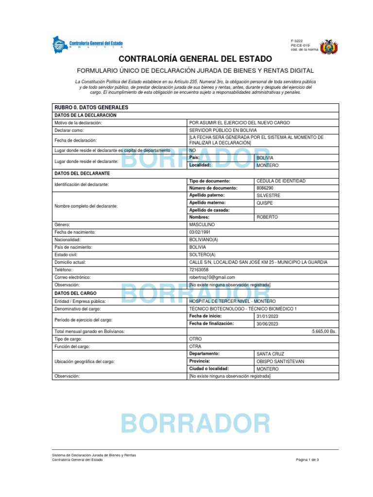 Borrador: Contraloría General Del Estado | PDF | Bolivia | Bancos