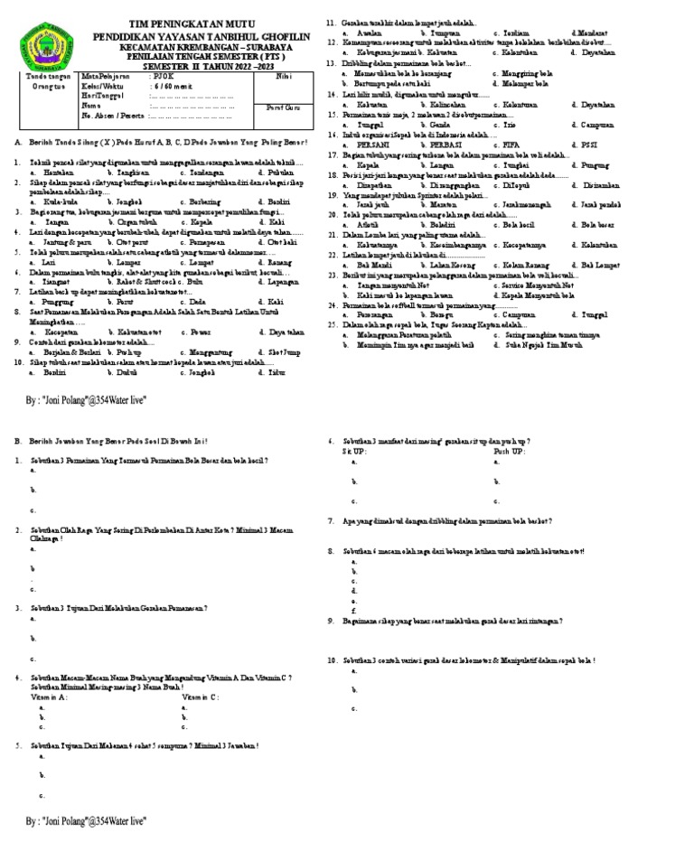 Pts Pjok Kls 6 Semester 2 (2022-2023) - Black | PDF