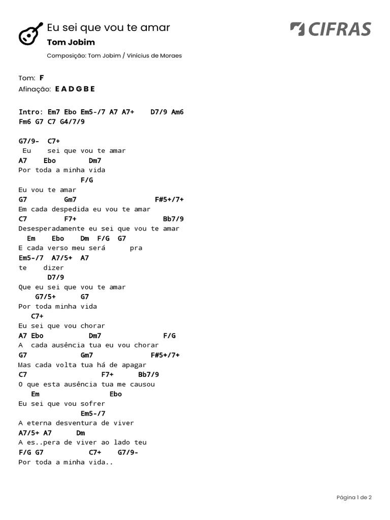 Impressão de Eu Sei Que Vou Te Amar - Tom Jobim - CIFRAS | PDF