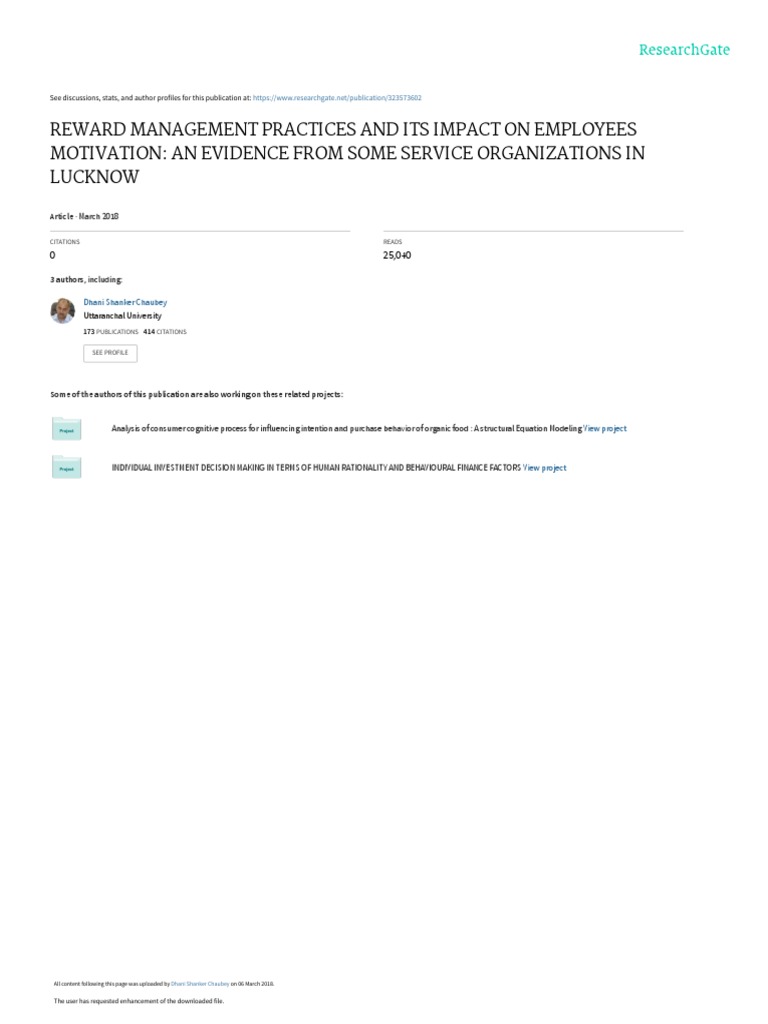 Reward Management Practices And Its Impact On Employees Motivation An Evidence From Some