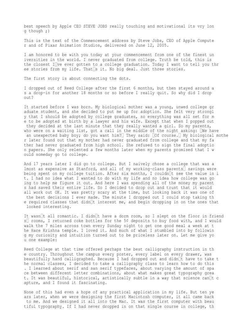 Steve Jobs Speech | PDF | Steve Jobs | Macintosh