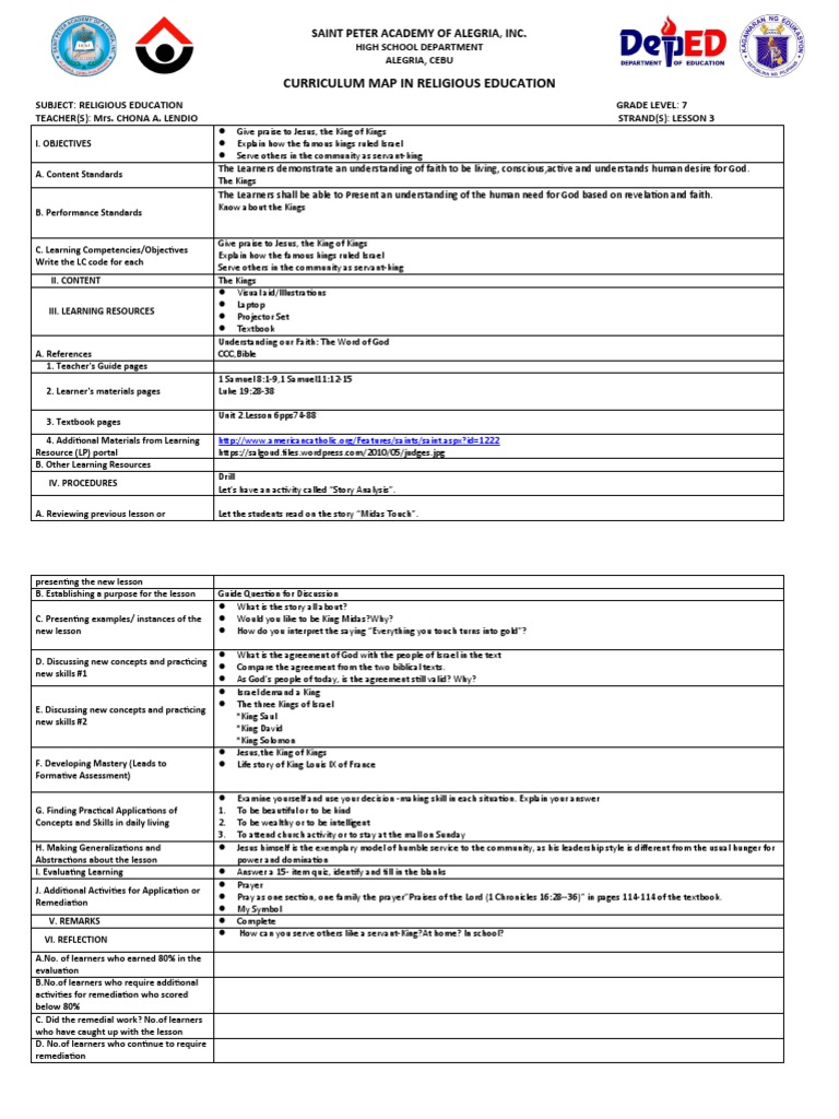 Religious Education 7 DLP Lesson 3 | PDF | Prayer | Learning