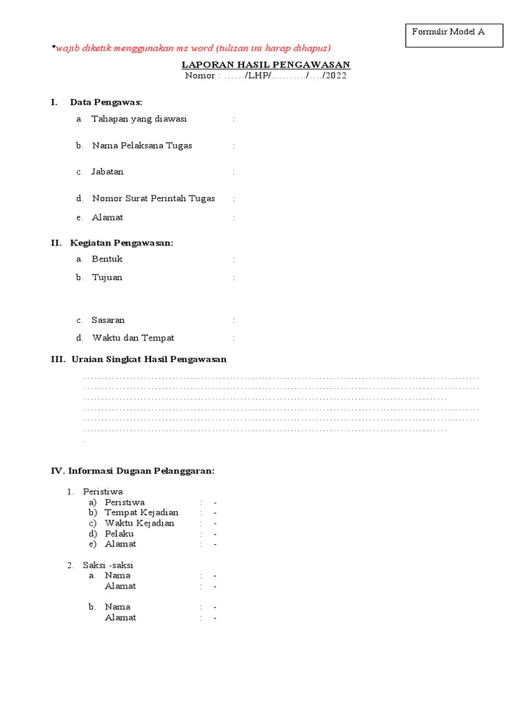 00.FORM - A - Kosong (Format Baru Perbawaslu 5 Tahun 2022) | PDF