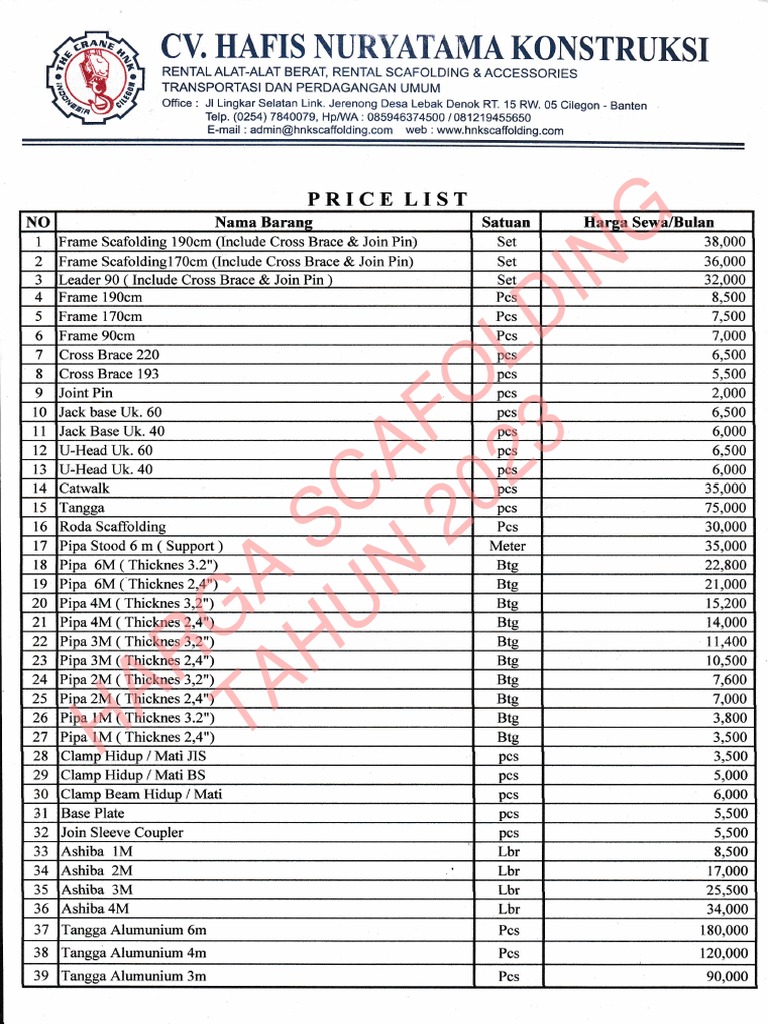 Price List HNK 2023 | PDF