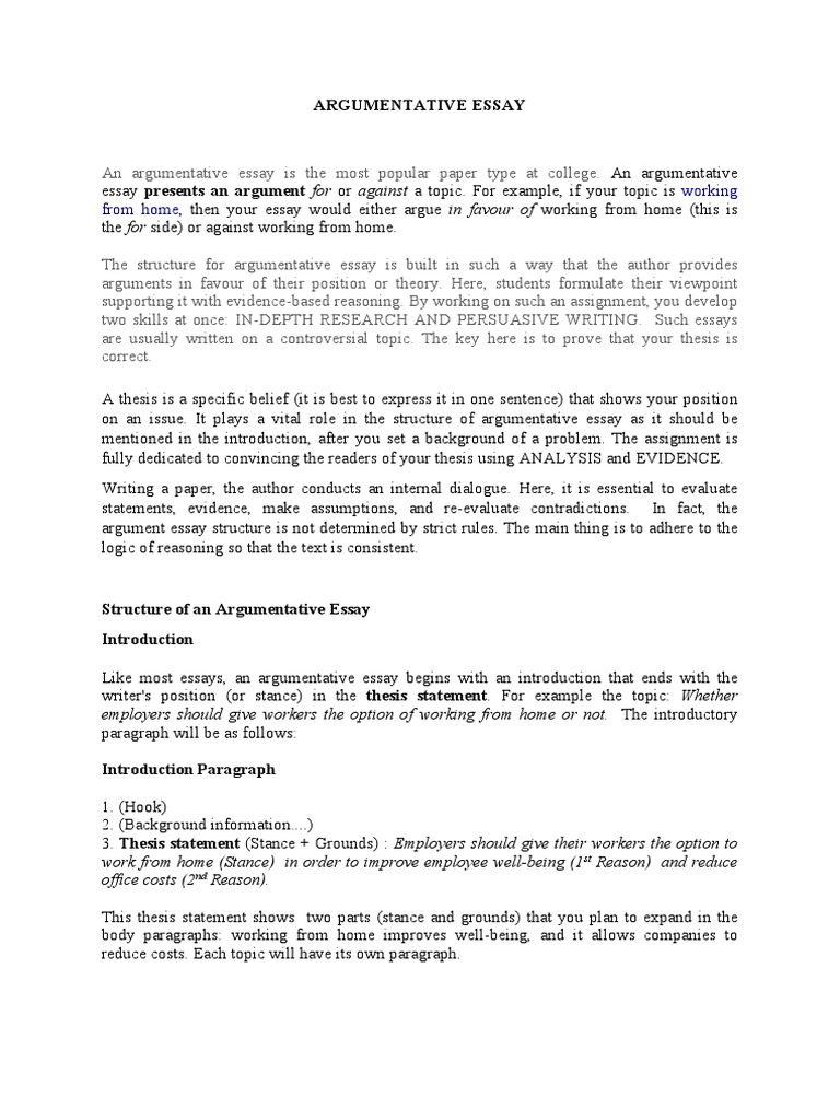 Argumentative Essay Structure | PDF | Essays | Argument