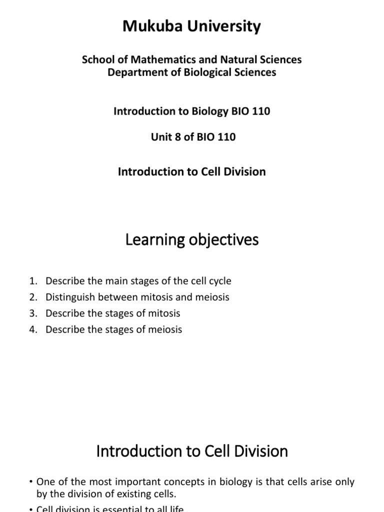 Unit 8 Introduction To Cell Division | PDF | Meiosis | Mitosis