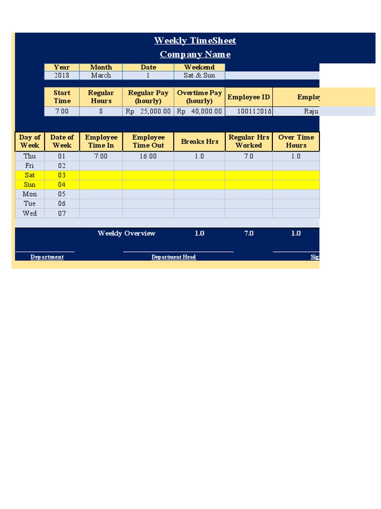 Weekly Timesheet Template | PDF