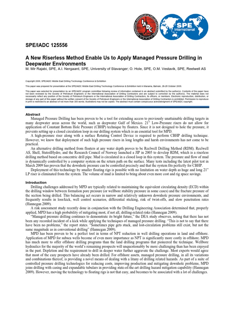 Riserless Method To Apply Managed Pressure Drilling | PDF | Oil Well ...