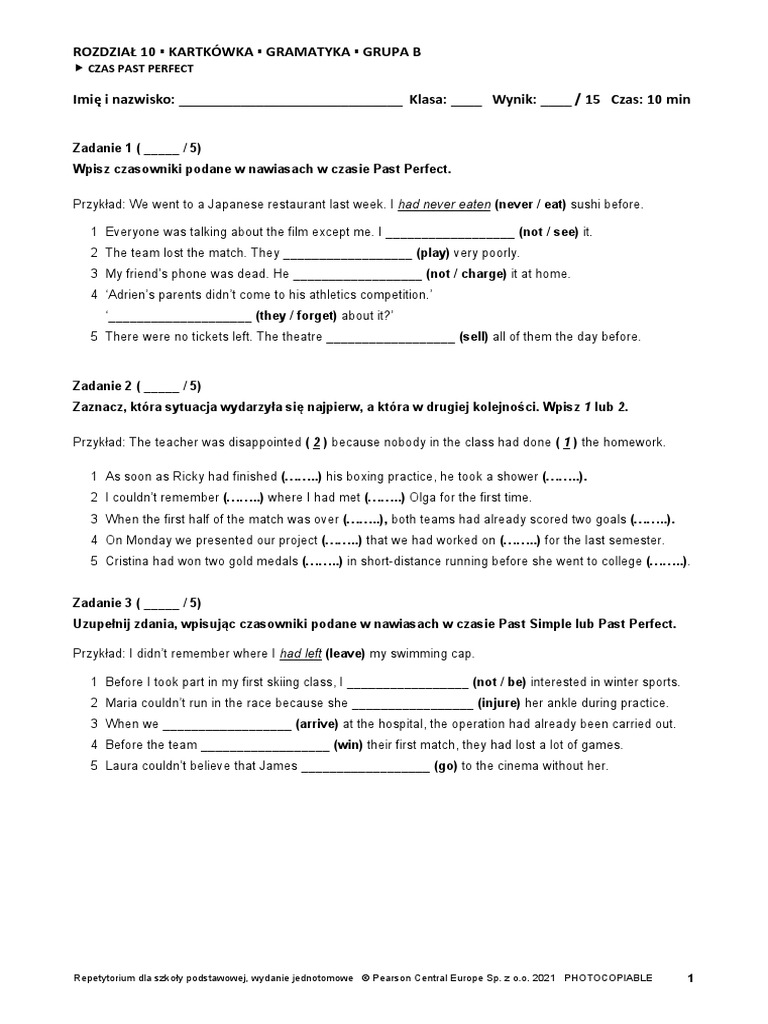 Repet Wyd 1-Tomowe U10 Short Test Grammar B | PDF