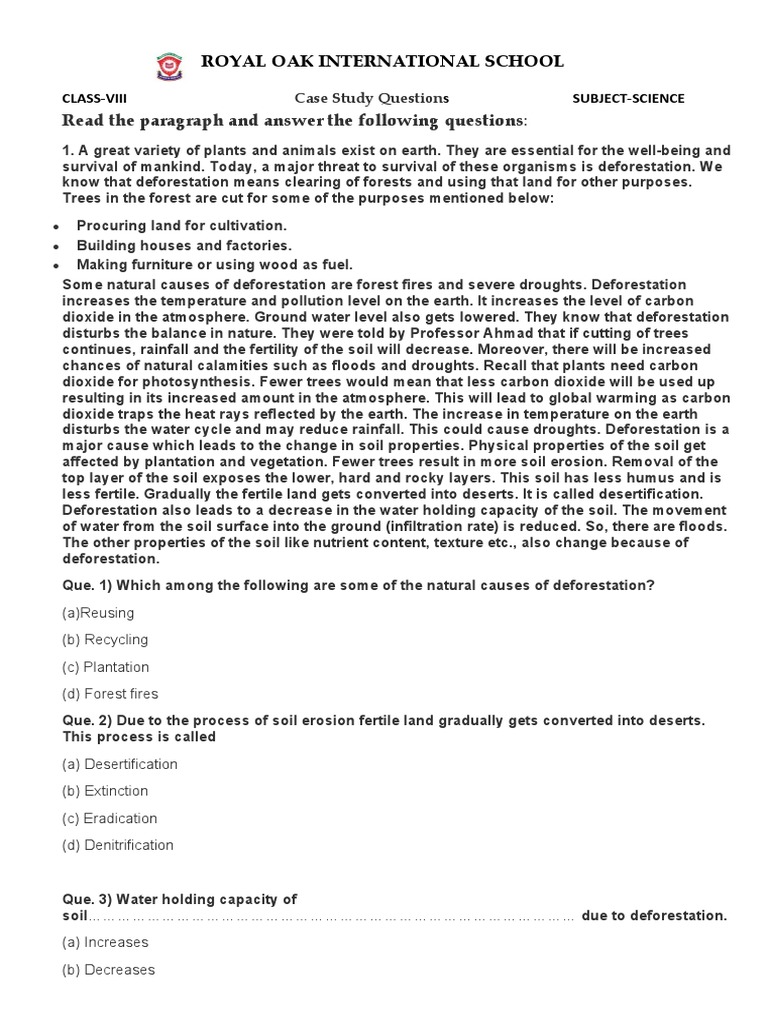 Case Study Questions Class 8 | PDF | Soil | Deforestation