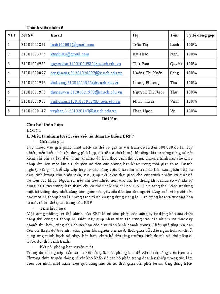 ERP - SCM K46 KM1 BT1 Nhom5 | PDF