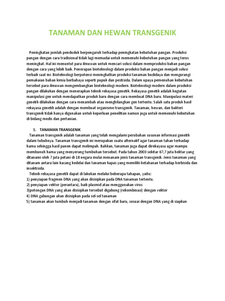 Tanaman Dan Hewan Transgenik | PDF