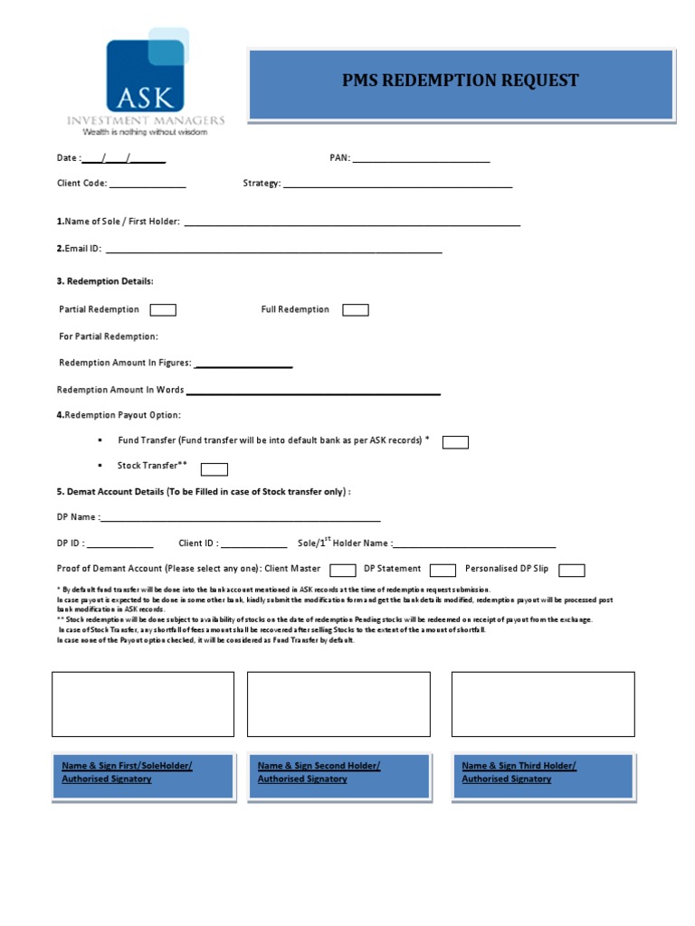 PMS Redemption Form | PDF