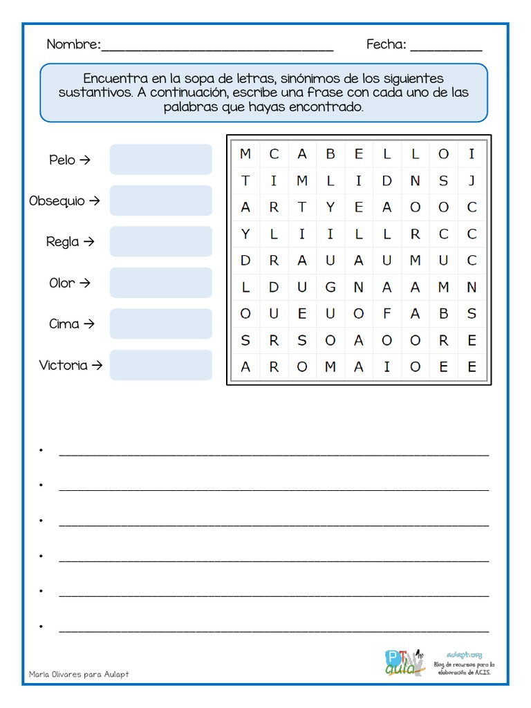 Sopa de Letras Sustantivos sinonimosSI | PDF