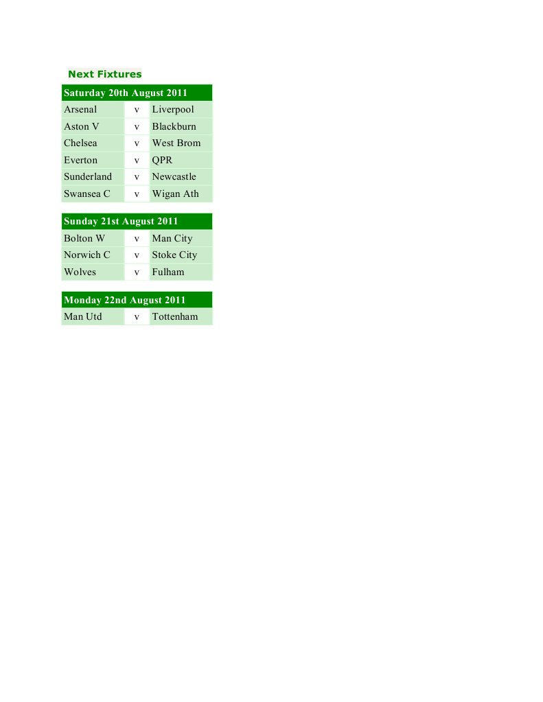Next Fixtures | PDF