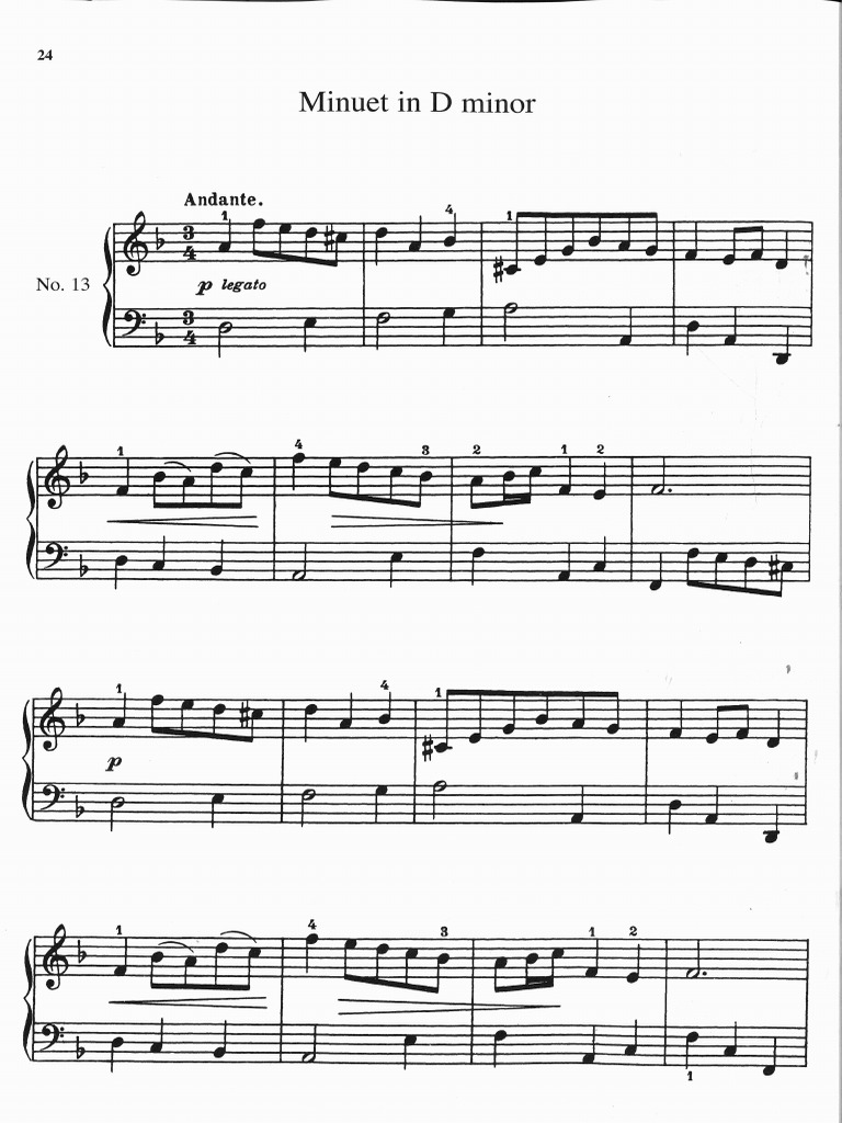 Minuet in D Minor BACH For Beginners Books 1 and 2 29 Piano Pieces | PDF